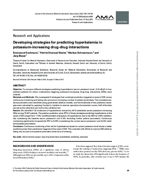 Pdf Developing Strategies For Predicting Hyperkalemia In Potassium Increasing Drug Drug