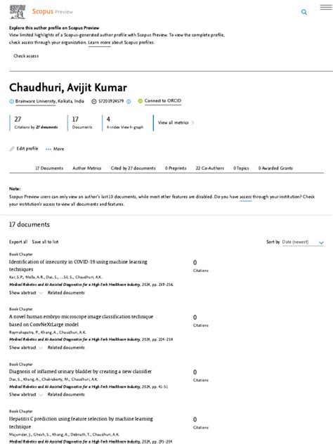 Chaudhuri Avijit Kumar Author Details Scopus Preview Pdf Artificial Intelligence