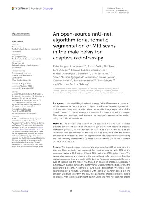Pdf An Open Source Nnu Net Algorithm For Automatic Segmentation Of