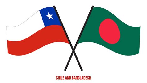 칠레와 방글라데시 국기가 교차하고 플랫 스타일을 흔들었다 공식 비율 올바른 색상입니다 Flag Of Bangladesh에 대한