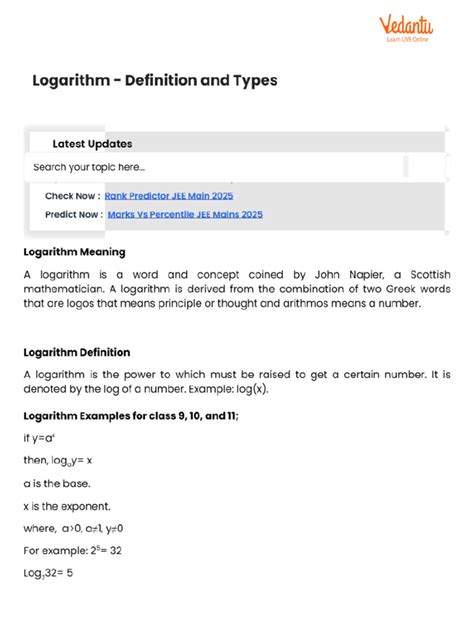 Logarithm Definition And Types Pdf
