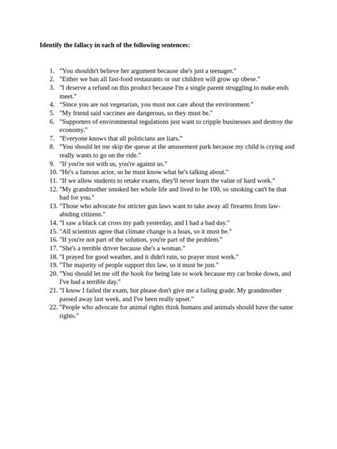 Identify The Fallacy In Each Of The Following Sentences Pdf Fallacy