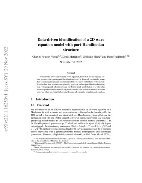 PDF Data Driven Identification Of A 2D Wave Equation Model With Port