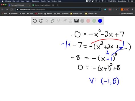solved write the following quadratic functions in vertex form find the