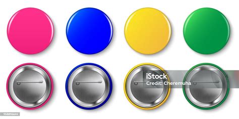 핀 버튼 원형 태그 배지 현실적인 형상 브 로치 벡터 세트 라운드 다이얼에 대한 스톡 벡터 아트 및 기타 이미지 다이얼 자홍색 3차원 형태 Istock