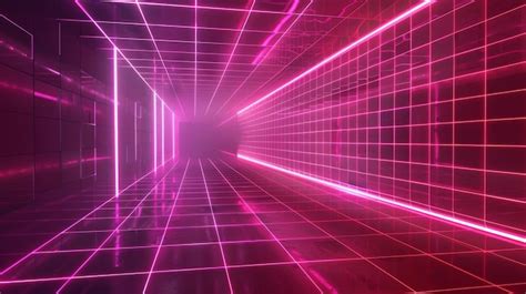 Premium Photo Neon Digital Room With Vaporwave And Square Cell Wireframe Retro Futuristic Mesh