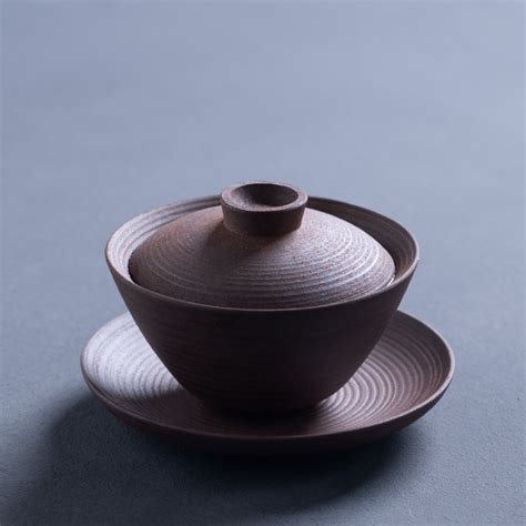 复古无釉粗陶盖碗单个日式手工功夫茶具泡茶三才杯黑茶大号泡茶碗 虎窝淘