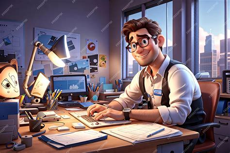 Premium Photo A Animated Engineer Working On A Computer In Office Engineering Architecture