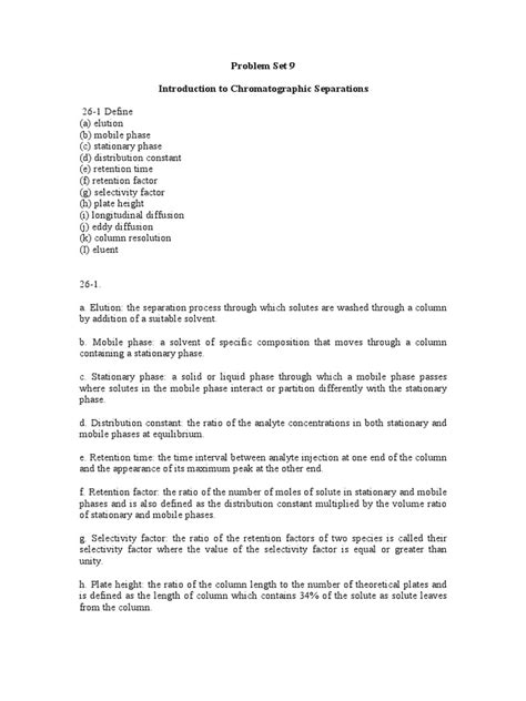 Practice Problem Set 9 Gas Chromatography Pdf Elution Chromatography