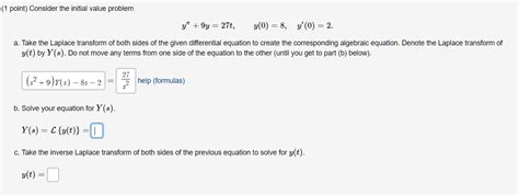 solved 1 point consider the initial value problem y 9y