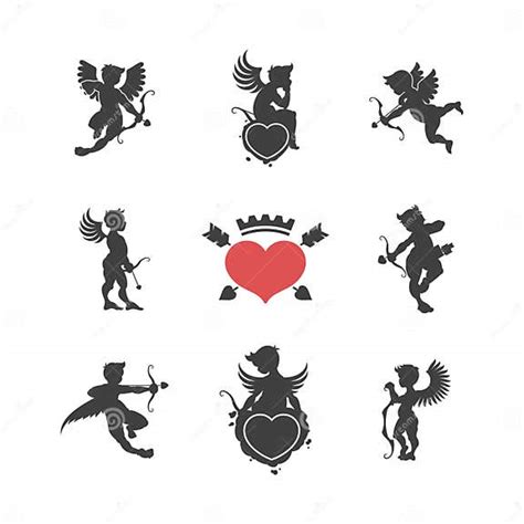 Set Of Vintage Cute Cupid Silhouettes Stock Vector Illustration Of