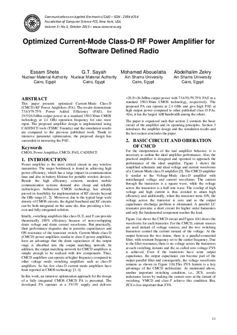 Pdf Optimized Current Mode Class D Rf Power Amplifier For Software Defined Radio