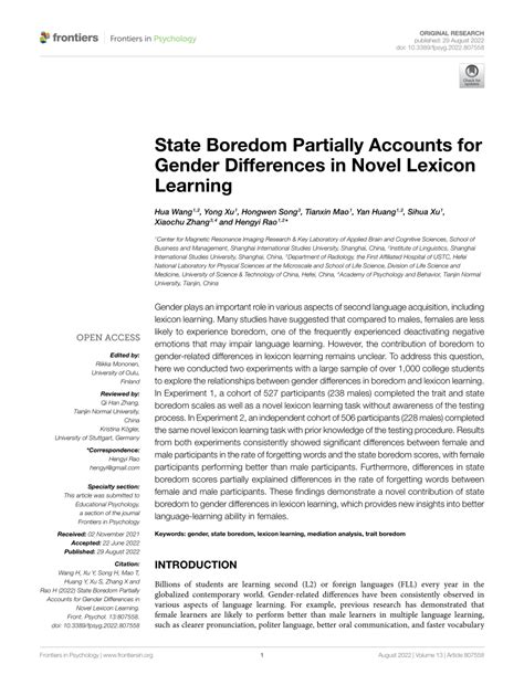Pdf State Boredom Partially Accounts For Gender Differences In Novel