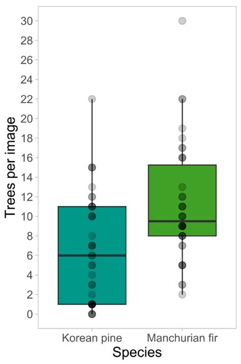 distribution of the manually delineated tree crowns in the set of