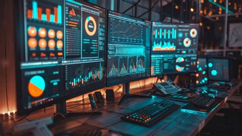 Visualizing Complex Data Multiple Computer Screens Display Diverse