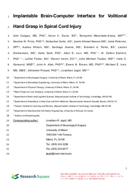 pdf implantable brain computer interface for volitional hand grasp in