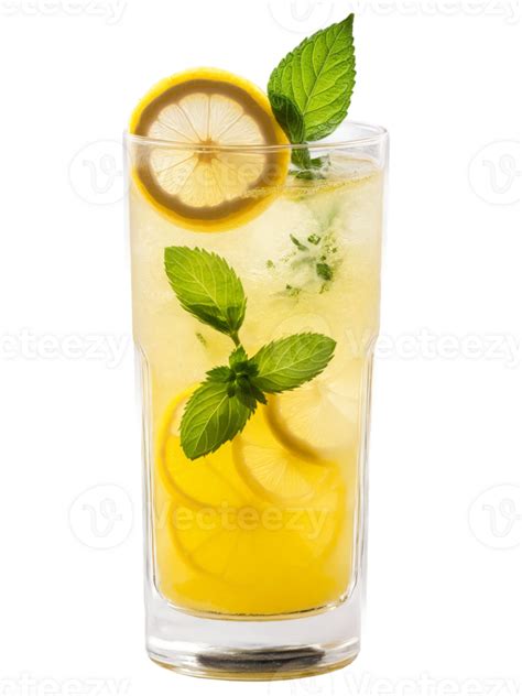 Indian Nimbu Pani In Tall Glass Garnished With Slice Of Lemon And Sprig