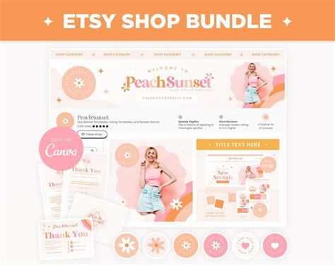 Etsy Shop Banner Templates Peach Pastel Pink Orange Etsy Branding Kit Template Editable Canva