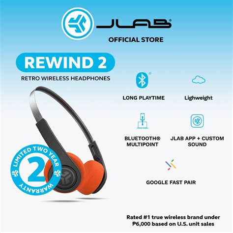 JLab Rewind 2 Wireless Retro Headphones 20 Hours Playtime App Support Bluetooth Multipoint