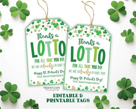 Thanks a Lotto for All You Do St Patrick's Day Lotto Tags Shamrock ...