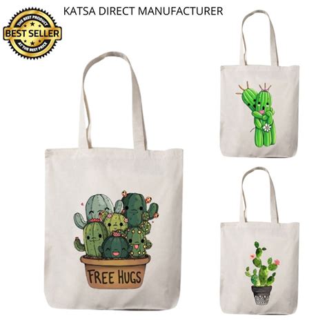 Cactus Katsa Tote Bag Canvas High Quality Korean Shoulder Eco Bag