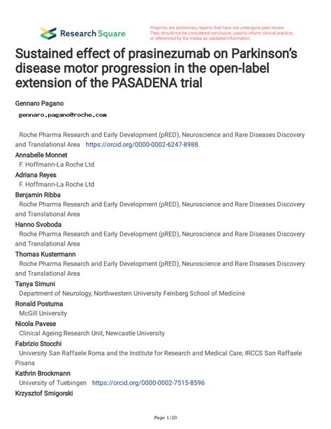 Pdf Sustained Effect Of Prasinezumab On Parkinsons Disease Motor
