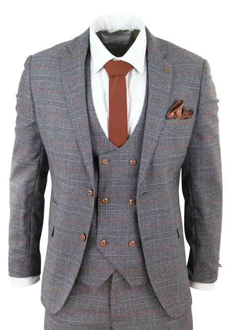 Grey 3 Piece Suit With Double Breasted Waistcoat Buy Online Happy