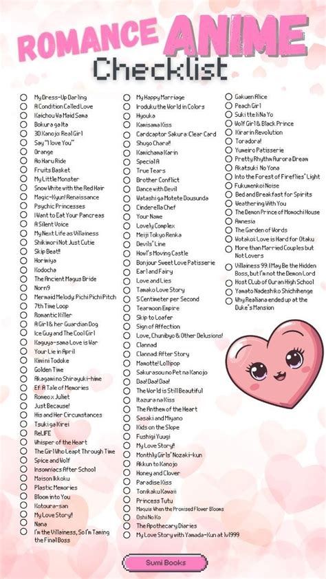 Romance Anime Check List ️ ️ Liste Anime Liste Estivale De Choses à