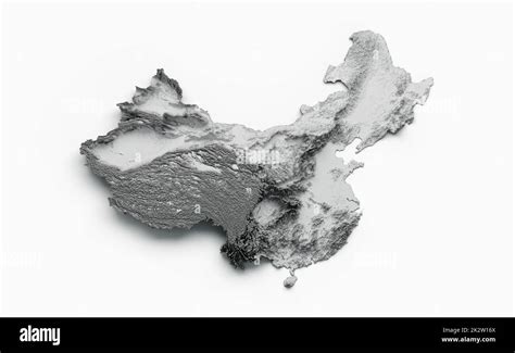 A 3d Grayscale Rendering Of The China Shaped Topography Map Isolated On