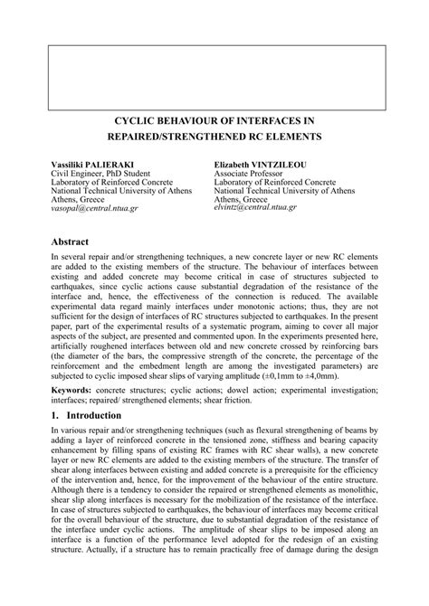 Pdf Cyclic Behaviour Of Interfaces In Repairedstrengthened Rc Elements