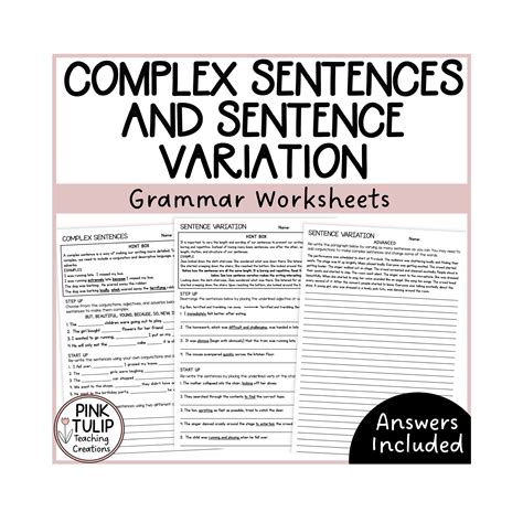 Complex Sentences And Sentence Variation Grammar Worksheets With
