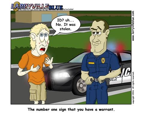 Larryville Blue Police Comic 1 Sign Subject Has A Warrant