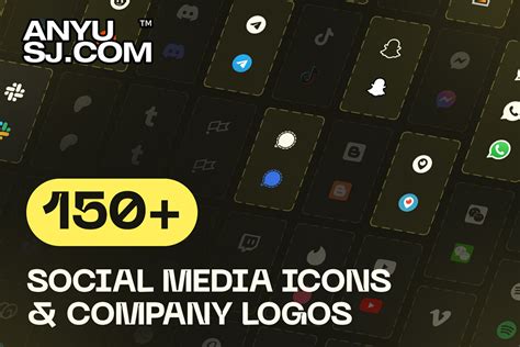 150现代极简社交媒体软件app公司企业logo徽标图标icon矢量图形设计套装150 Social Media Icons