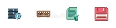 Set Server Setting Retro Flip Clock Delete File Document And Floppy