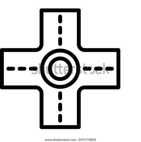 Four Way Intersection Vector Line Icon Stock Vector Royalty Free