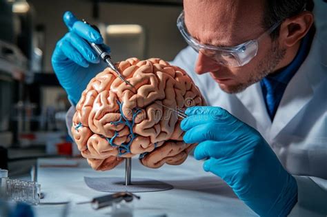 Scientist Examines Detailed Model Of Human Brain In Laboratory Setting