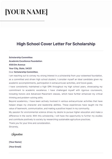 Free High School Cover Letter For Scholarship Template To Edit Online