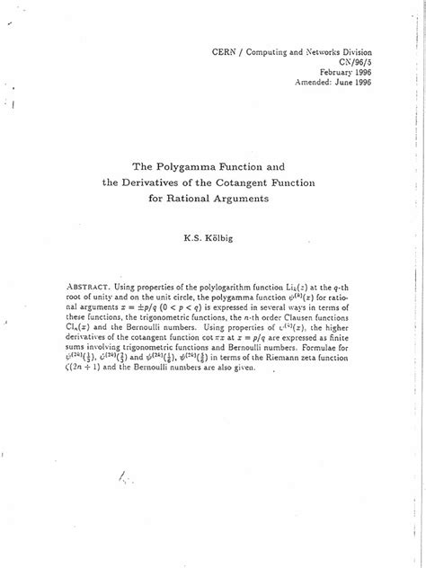 The Polygamma Function And The Derivatives Of The Cotangent Function