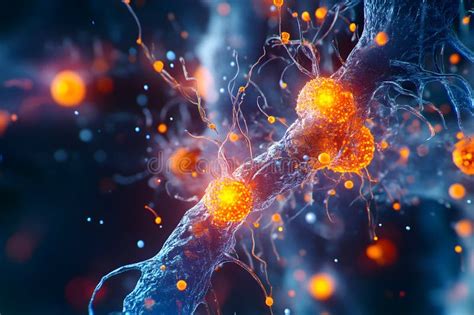 Neural Network With Glowing Synapses In A Futuristic Digital Brain