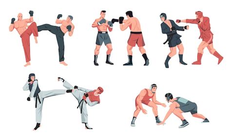 Sparring Personajes Competitivos De Artes Marciales Luchando Contra El