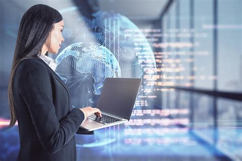 Premium Photo Coding And Big Data Concept With Businesswoman Typing