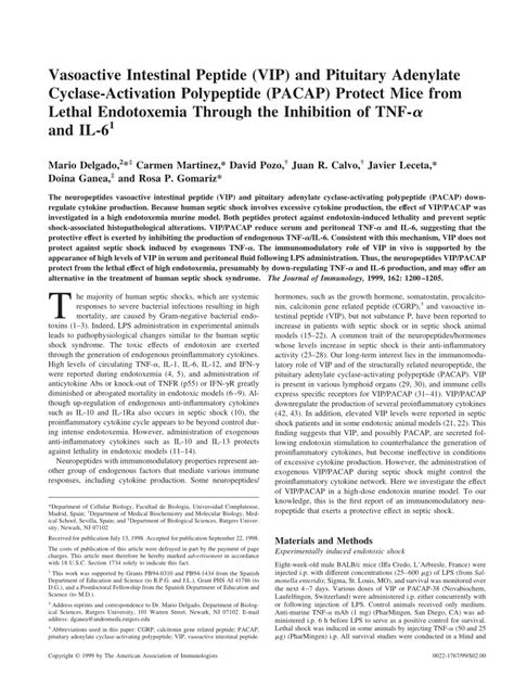 Pdf Vasoactive Intestinal Peptide Vip And Pituitary Adenylate Cyclase Activation Polypeptide