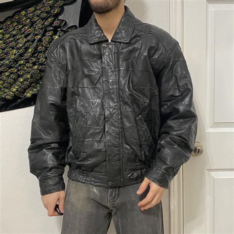 Vintage Black Patchwork Leather Jacket Xl Length Depop
