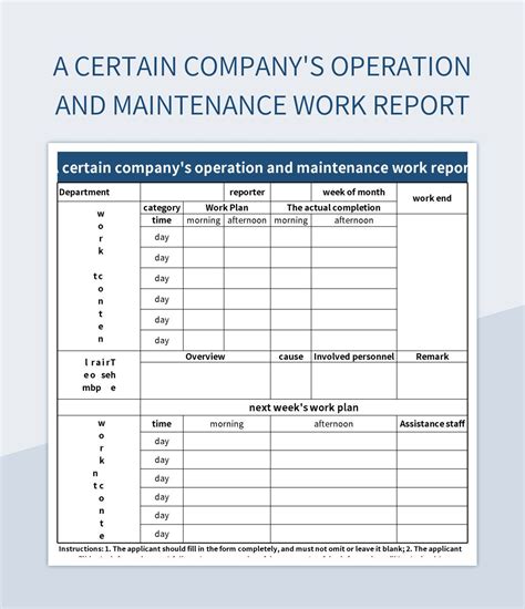 A Certain Companys Operation And Maintenance Work Report Excel