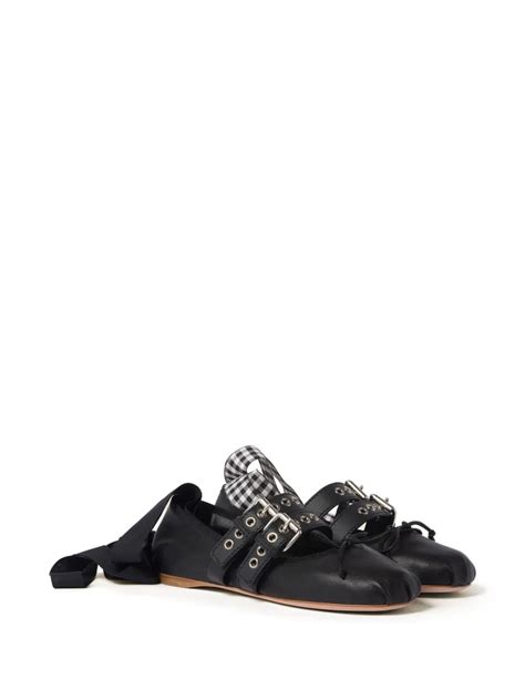 Miu Miu Buckled Leather Ballerina Shoes Black Farfetch Qa