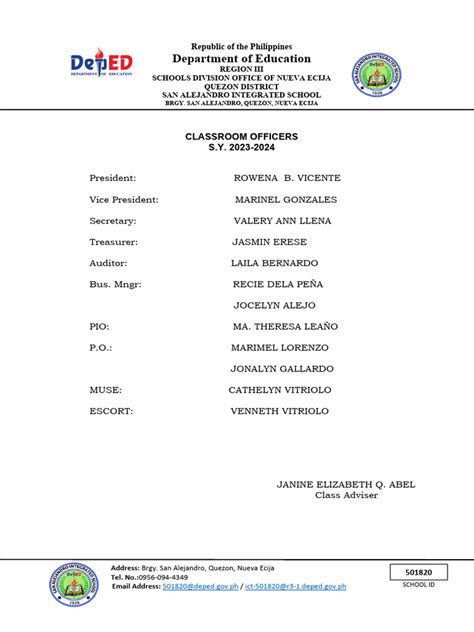 Pta Officers Sy 2023 2024 Pdf