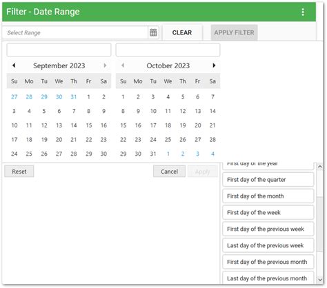 Filter Date Range Widget