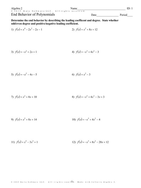 End Behavior Of Polynomials Worksheet Pdf Applied Mathematics Algebra