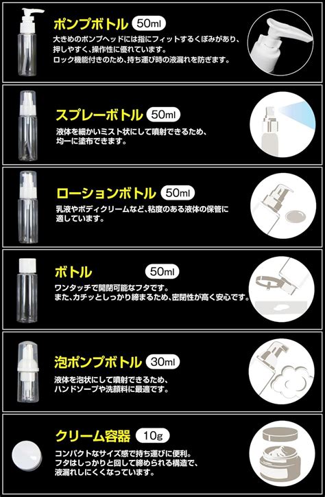 トラベルボトル 8本セット 小物3個付き 【ホワイト】 白 シャンプーボトル 旅行 詰め替え ボトル 化粧品 小分け 持ち運び 携帯用 出張