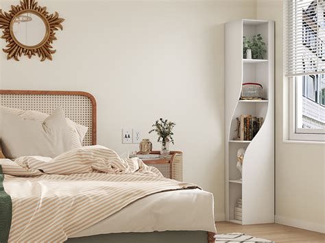 Yusong Corner Bookshelf 5 Tier Square Bookcase Elegant Curve Design